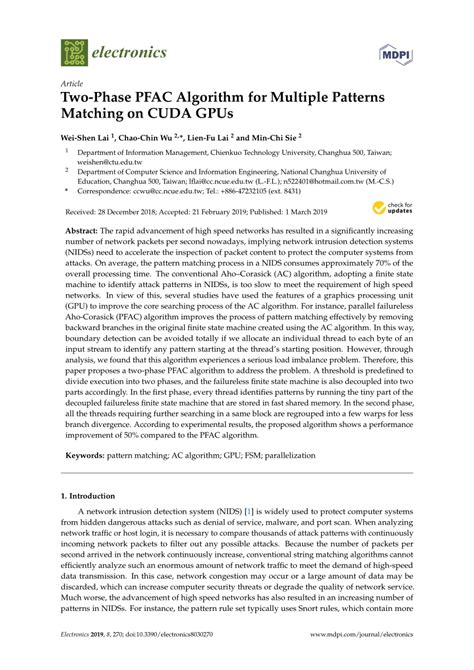 Pdf Two Phase Pfac Algorithm For Multiple Patterns Matching On Cuda Gpus