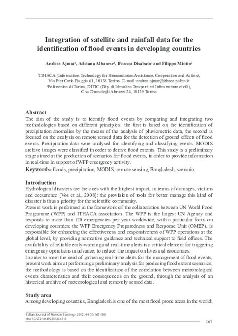 Pdf Integration Of Satellite And Rainfall Data For The Identification