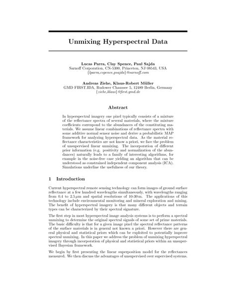 Pdf Unmixing Hyperspectral Data