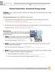 Understanding Household Energy Usage A Student Exploration Course Hero