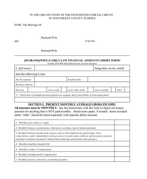 Financial Affidavit Form Printable Form 2024