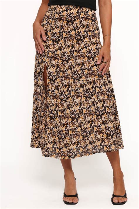 Willow Midi Skirt Black Ditsy Floral Petal And Pup Usa