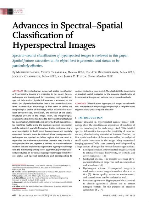 pdf advances in spectral spatial classification of hyperspectral
