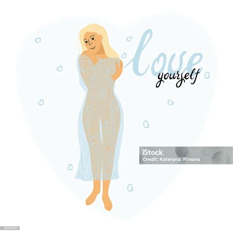 자신을 사랑해요 당신의 몸 개념을 사랑해요 시간을 내어 자기 자신을 위해 시간을 내십시오 벡터 그림입니다 흰색 배경에 마음으로