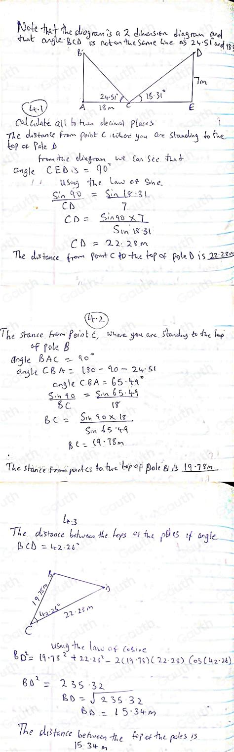 Solved You Stand At Point C On A Horizontal Ground And Observe Poles AB And DE Of Different
