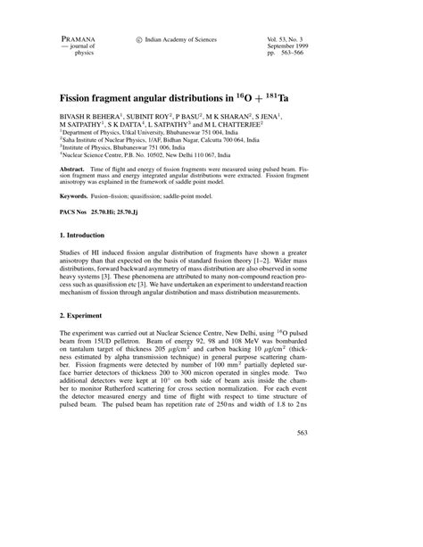 Pdf Fission Fragment Angular Distributions In 16o181ta