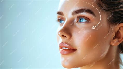 Young Woman With Blue Eyes And Skin Treatment Symbol Overlay Premium
