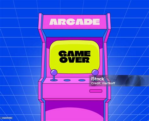 아케이드 비디오 게임기 Retrowave Y2k 스타일 그림입니다 80년대 또는 90년대 게임 90년대 분위기 벡터 일러스트