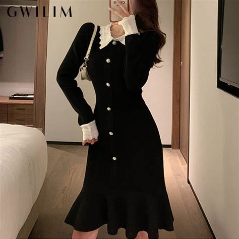 귈림 레이스 배색 카라 니트 원피스gbfop032p 에이블리