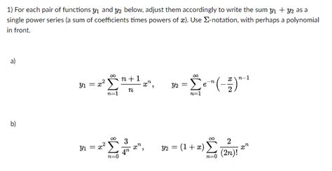 solved 1 for each pair of functions y1 and y2 below adjust
