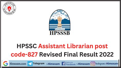 HPSSC Assistant Librarian Post Code 827 Revised Final Result 2022