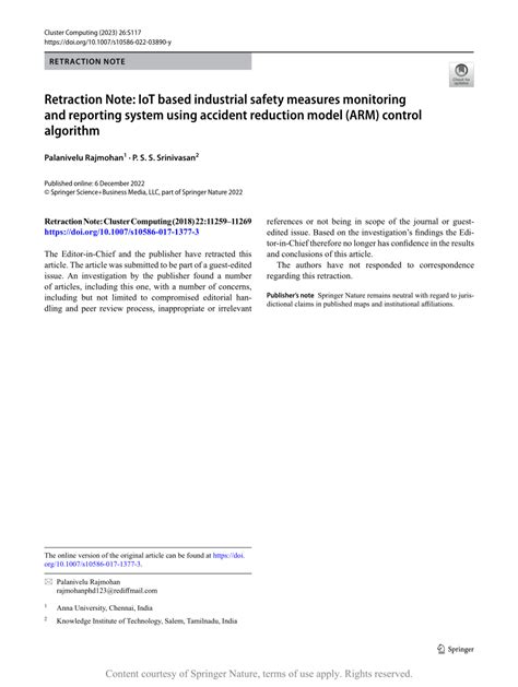 Retraction Note Iot Based Industrial Safety Measures Monitoring And Reporting System Using