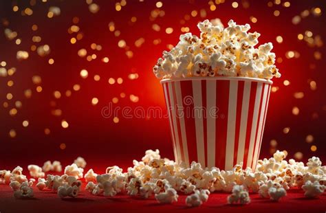 Delicious Popcorn Bursting From A Striped Red Container Against A