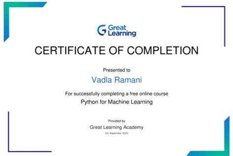 Ramani Vadla On Linkedin Completion Certificate Of Python For Machine