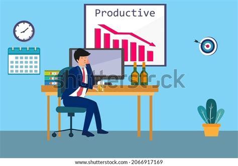 Unproductive Vector Concept Businessman Drinking Beer Stock Vector