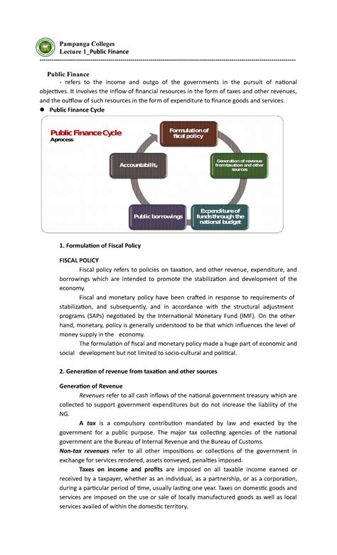Public Finance Lecture 1 Pampanga Colleges Lecture 1 Public Finance Public Finance Refers