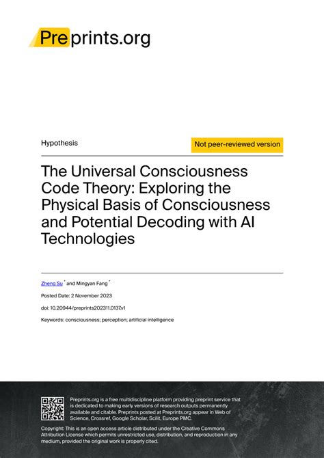 Pdf The Universal Consciousness Code Theory Exploring The Physical
