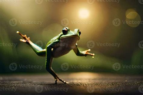 A Frog Jumping On The Ground With Its Legs Spread Ai Generated Stock Photo At Vecteezy