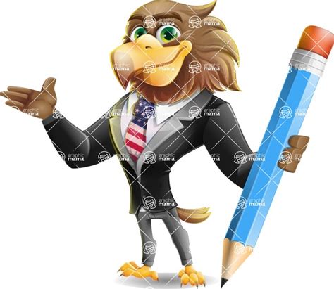 Patriotic American Eagle Cartoon Character Holding Pencil Graphicmama