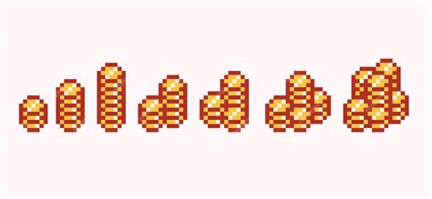 Premium Vector Golden Coins Pixel Art Set Medals Treasure Reward Stack Of Money Collection