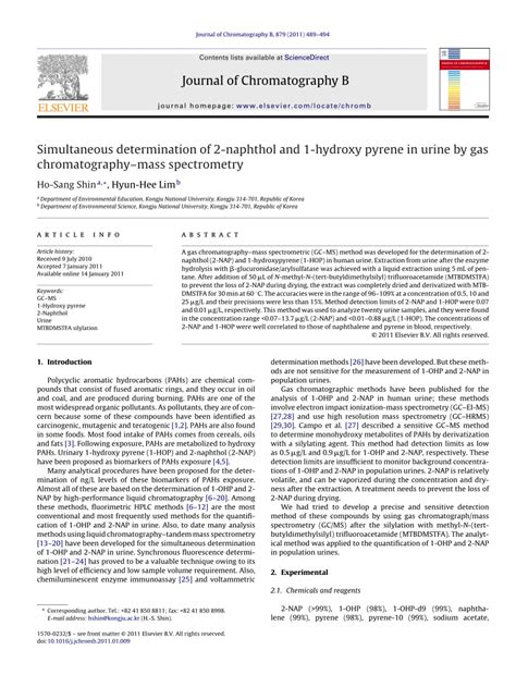 Pdf Simultaneous Determination Of 2 Naphthol And 1 Hydroxy Pyrene In Urine By Gas