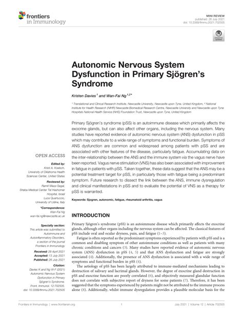 Pdf Autonomic Nervous System Dysfunction In Primary Sjögrens Syndrome