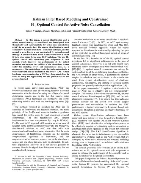 Pdf Kalman Filter Based Modeling And Constrained H∞ Optimal Control For Active Noise Cancellation