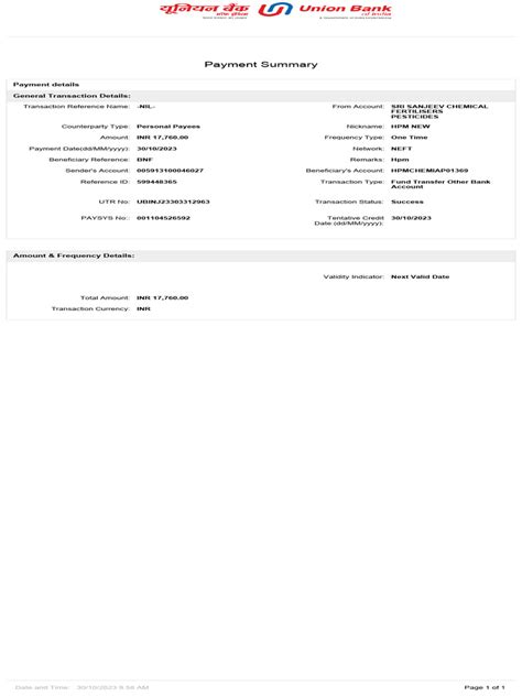 Payment Summary Payment Details General Transaction Details Pdf