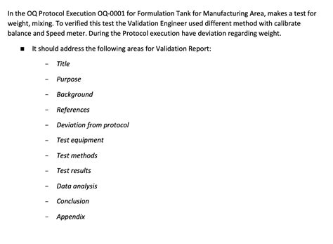 Solved In The Oq Protocol Execution Oq 0001 For Formulation