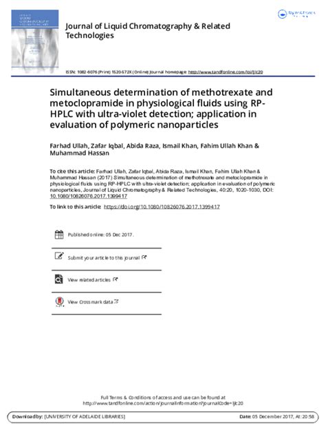Pdf Simultaneous Determination Of Methotrexate And Metoclopramide In Physiological Fluids