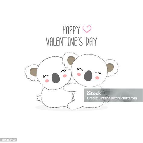 해피 발렌타인 데이 엽서 달콤한 커플 곰 만화 벡터 일러스트 레이 션 걷기에 대한 스톡 벡터 아트 및 기타 이미지 걷기 곰 귀여운 Istock