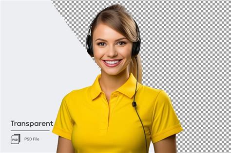 Premium Psd Call Center Support Assistant Woman In Yellow Clothes