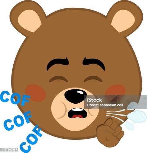 벡터 일러스트 레이 션 머리 곰 그리즐리 만화 기침 공기 Cof Cof 단어 갈색에 대한 스톡 벡터 아트 및 기타 이미지