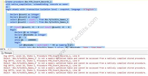 SQL Server 2014 Natively Compiled Stored Procedure My Tec Bits