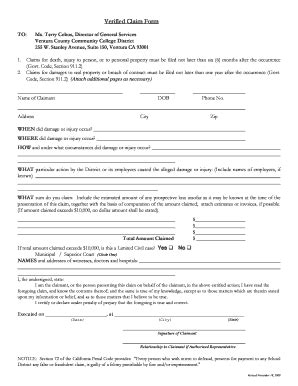 Fillable Online Vcccd Verified Claim Form Ventura County Community