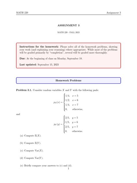 220 Homework 3 Pdf Mathematics