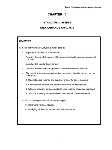 Chapter 10 Variance Analysis Pdf Cost Accounting Variance