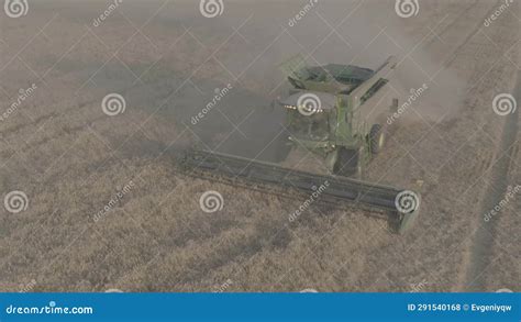 Combine Harvester With Straw Chopper Works In The Wheat Field Harvesting Wheat In Slow Motion