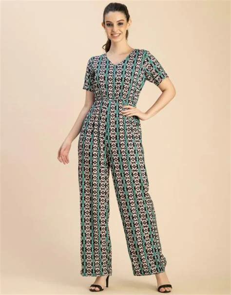 Buy Moomaya Short Sleeve V Neck Full Leg Regular Fit Printed Rayon