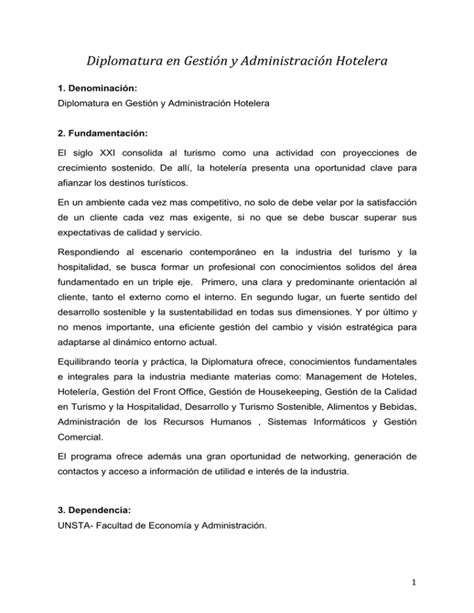 Diplomatura en Gestión y Administración Hotelera