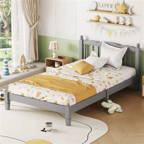 Simplie Fun Twin Bed With Column Decoration Headboard With Bed Slats
