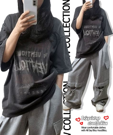 남녀공용 여리핏군살커버 오버핏 박스 빈티지 피그먼트 로고 반팔 티셔츠 에이블리