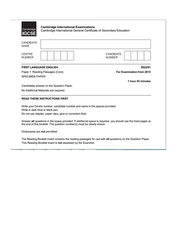 Cambridge Igcse English Language Core Paper Teaching Resources