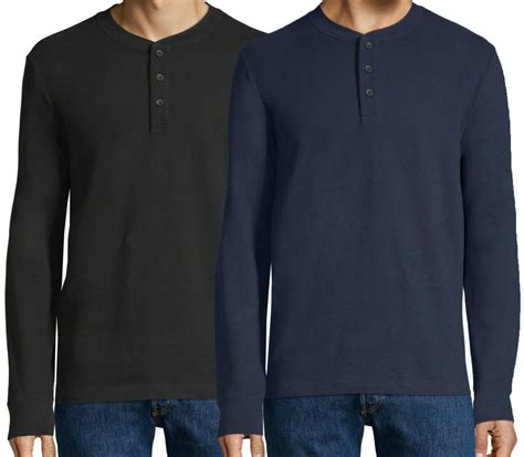 St Johns Bay Long Sleeve Henley Shirt 100 Cotton Signature Mens Size