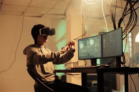 Criminal Hacking Server In Metaverse With Vr Glasses Stock Image