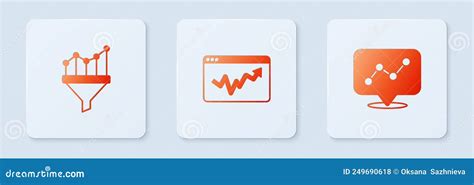 Set Graph Chart Infographic Sales Funnel With And White Square Button Vector Stock Vector
