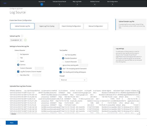 log processing sub configuration upload sample log file skyhigh