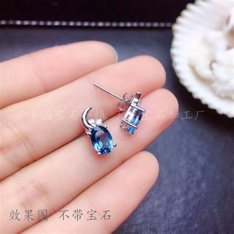 S925纯银椭圆34 45 56 67mm耳钉空托镶钳翡翠蛋面晶石简约虎窝淘