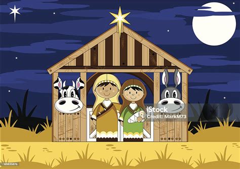 Mary 및 조지프 In Nativity 우리 성탄화에 대한 스톡 벡터 아트 및 기타 이미지 성탄화 구름 귀여운 Istock