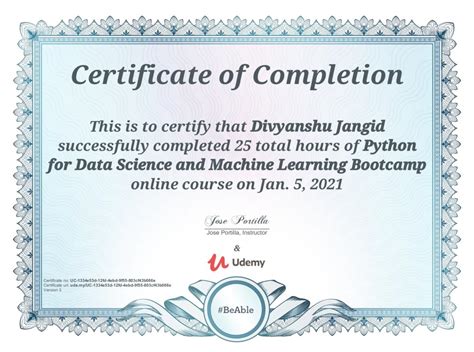 Divyanshu Jangid On Linkedin Delighted To Share The Certification Of Completion Of Python For Data